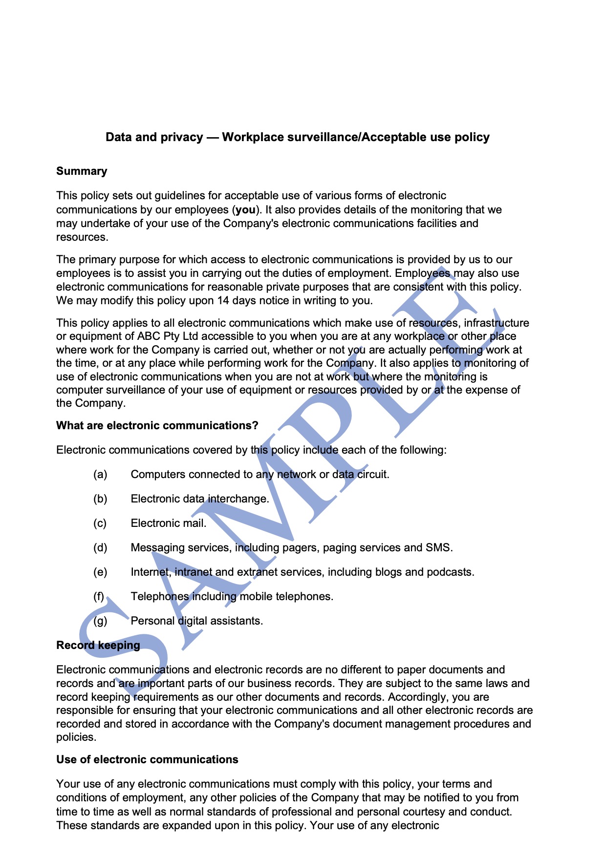 Acceptable Use Policy Free Template Sample Lawpath